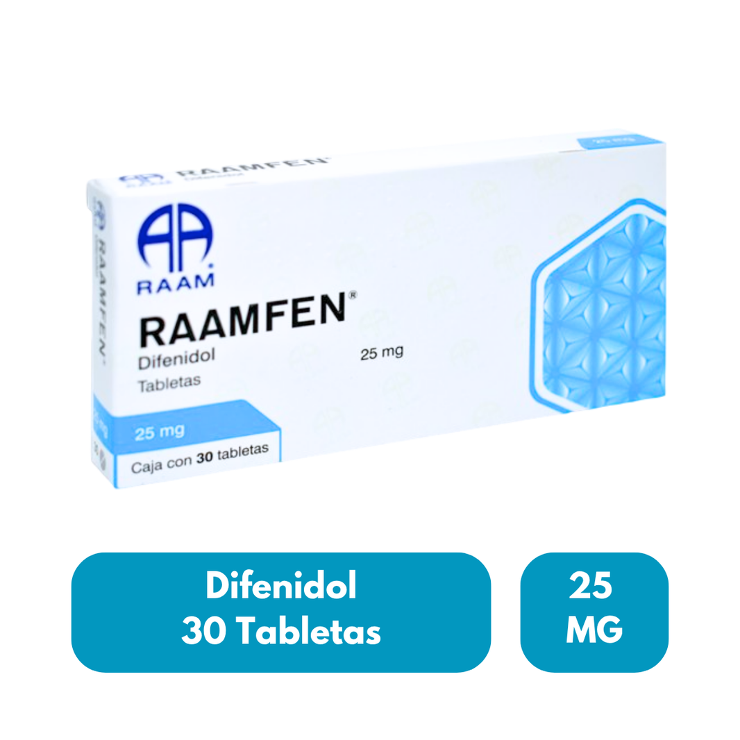 Difenidol 25 mg 30 Tabletas Raamfen RAAM – Farmacia Sanorim