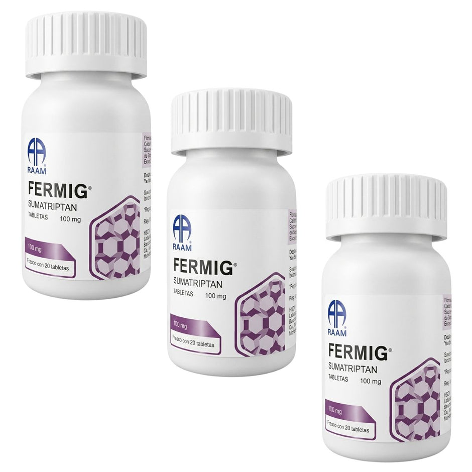 Fermig (Sumatriptan) 100 mg Frasco con 20 Tabletas – Farmacia Sanorim