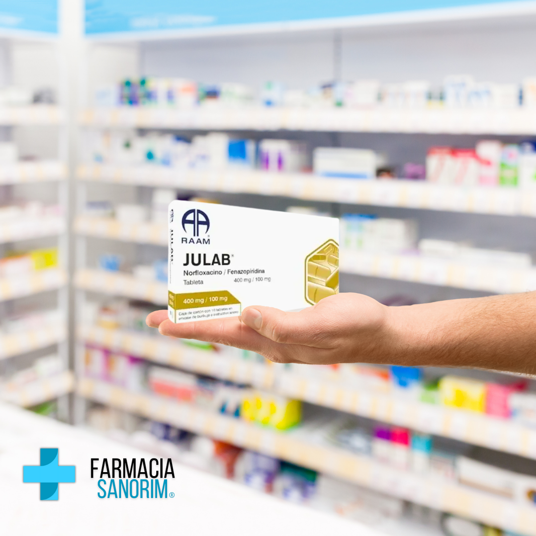 Julab (Fenazopiridina 100mg / Norfloxacino 400mg) Caja con 16 Tabletas ...