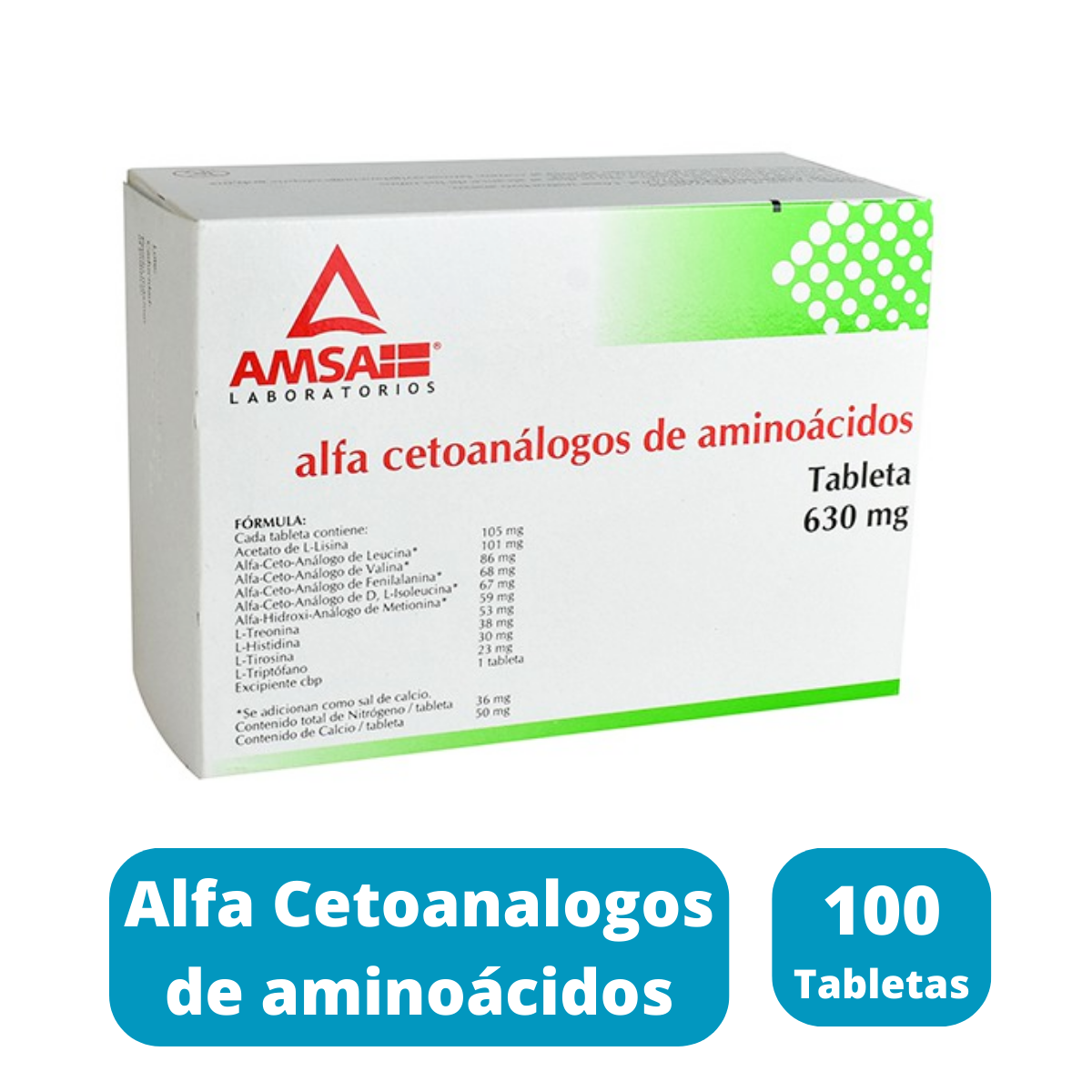 Alfa Cetoanálogos de aminoácidos 630 mg Caja con 100 Tabletas ...