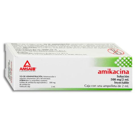 Amikacina 500 mg/2 ml Solución Inyectable 1 Ampolleta Laboratorios AMS ...
