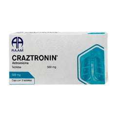 Craztronin (Azitromicina) 500 mg Caja con 3 Tabletas – Farmacia Sanorim