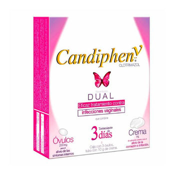 Candiphen V (Clotrimazol) Dual Caja con 3 Óvulos + Tubo con 10 g de Cr ...