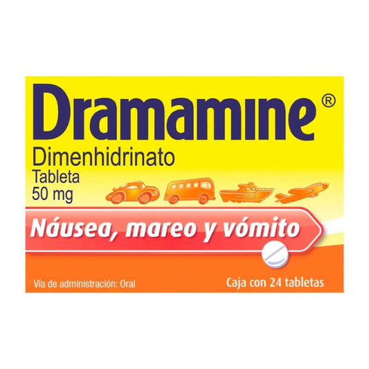 Dramamine (Dimenhidrinato) 50 mg Caja con 24 Tabletas – Farmacia Sanorim