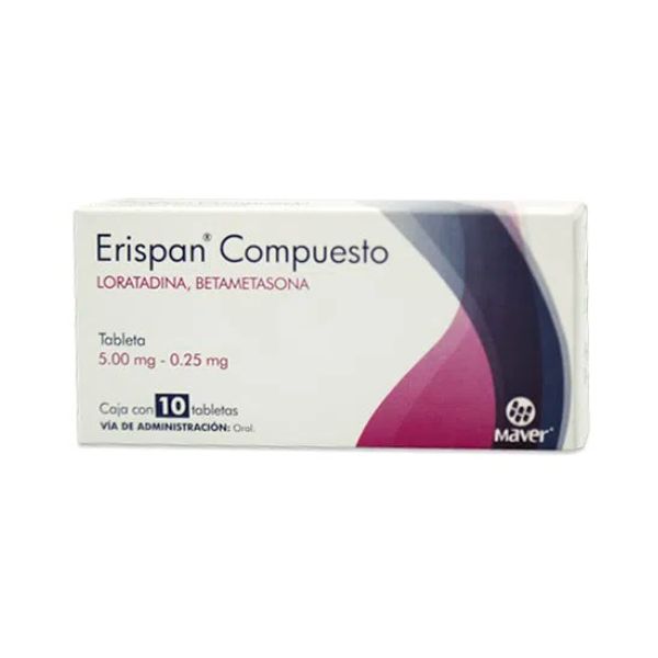 Erispan Compuesto (Loratadina,Betametasona) 5 mg / 0.25 mg 10 tabletas ...
