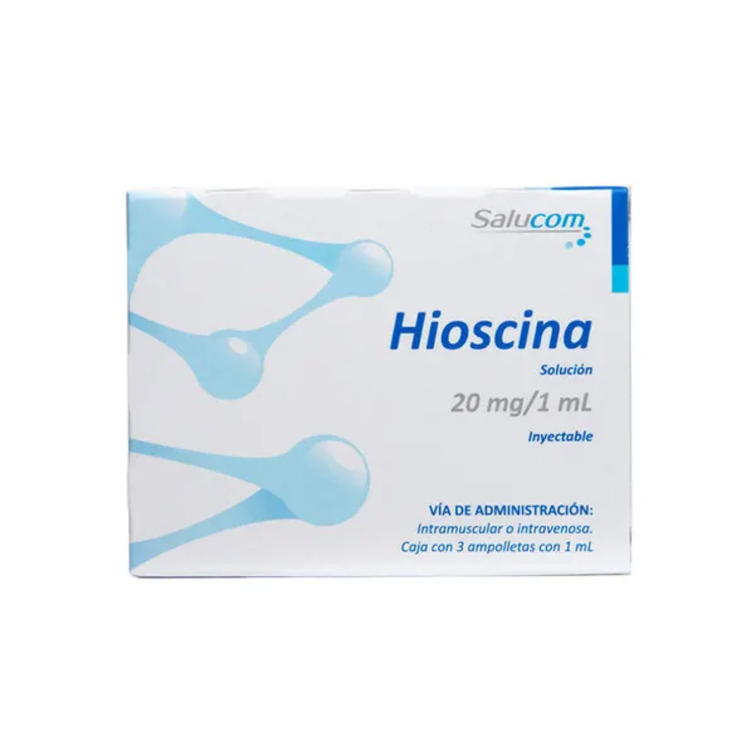 Hioscina 20 mg/1 ml Caja con 3 Ampolletas Inyectables – Farmacia Sanorim