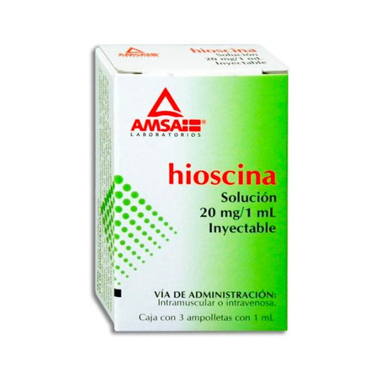 Hioscina 20 mg/1 ml Caja con 3 Ampolletas Inyectables – Farmacia Sanorim