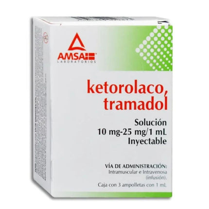 Ketorolaco 10 mg, Tramadol 25 mg Caja con 3 Ampolletas Inyectables ...
