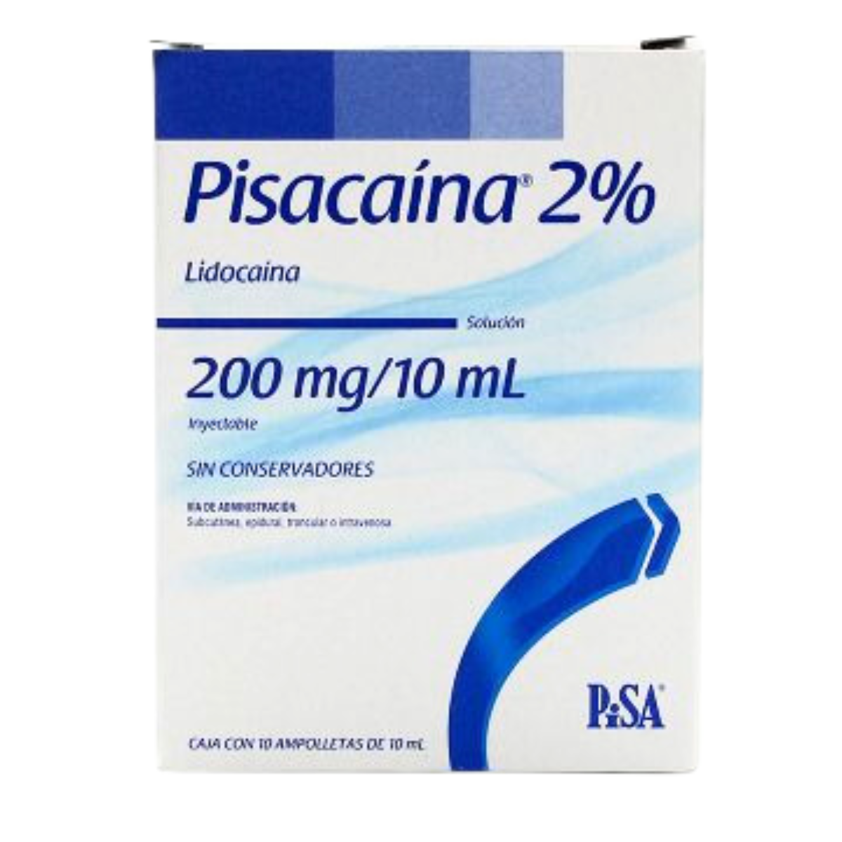 Pisacaina 2% (Lidocaína) 200 mg/ 10 mL Caja con 10 Ampolletas Inyectab – Farmacia Sanorim