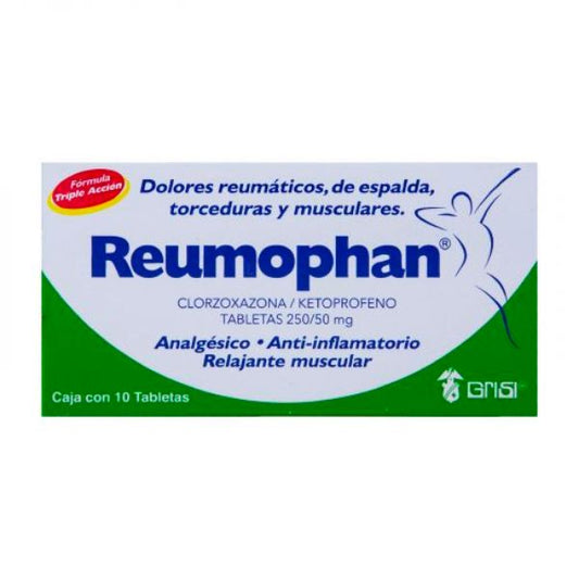 Reumophan (Clorzoxazona/Ketoprofeno 250mg/50mg) Caja con 10 Tabletas ...