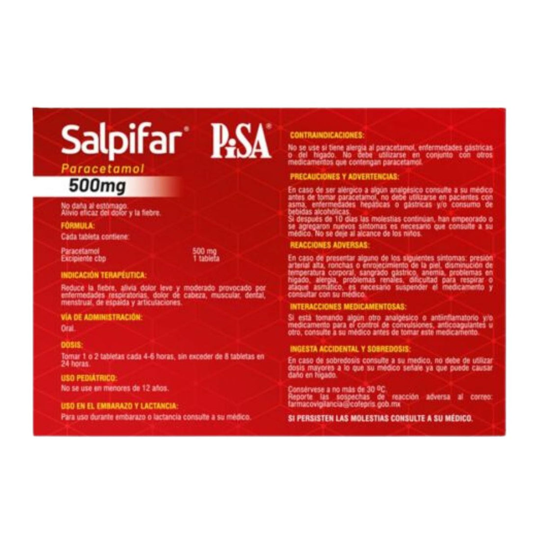 Salpifar (Paracetamol) 500 mg Caja con 10 Tabletas – Farmacia Sanorim