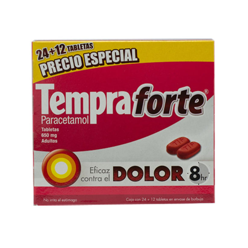 Tempra Forte 650 mg Caja con 24 +12 Tabletas – Farmacia Sanorim