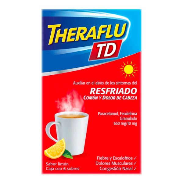 Theraflu TD (Paracetamol 650 mg/Fenilefrina 10mg) Caja con 6 Sobres ...