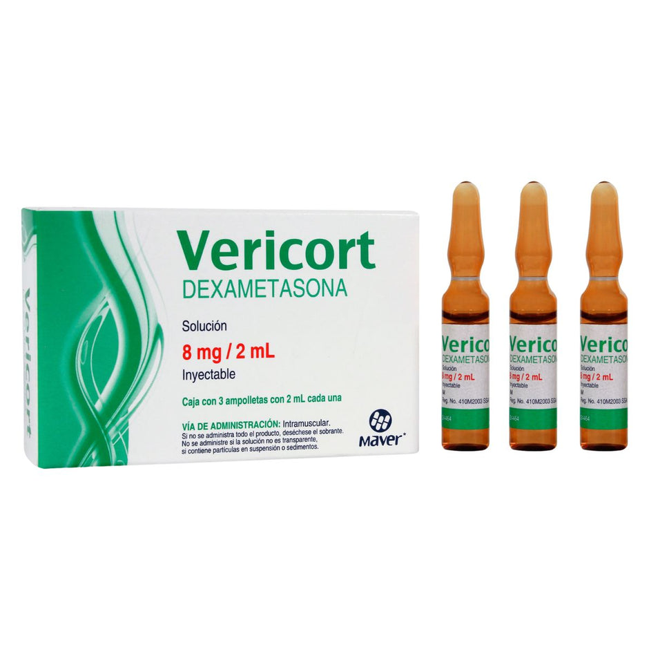 Vericort (Dexametasona) 8 mg / 2 ml Caja con 3 ámpulas inyectables | M ...