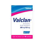 Valclan (Amoxicilina/Ácido Clavulánico) 500 mg/125 mg Caja con 10 Tabl ...
