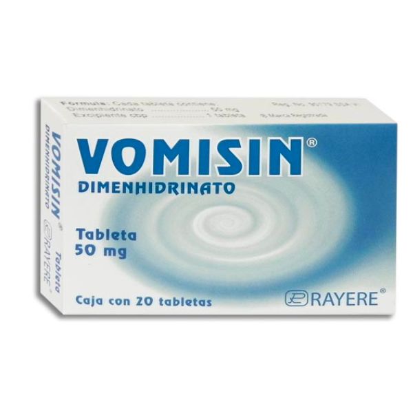 Vomisin (Dimenhidrinato) 50 mc Caja con 20 Cápsulas – Farmacia Sanorim