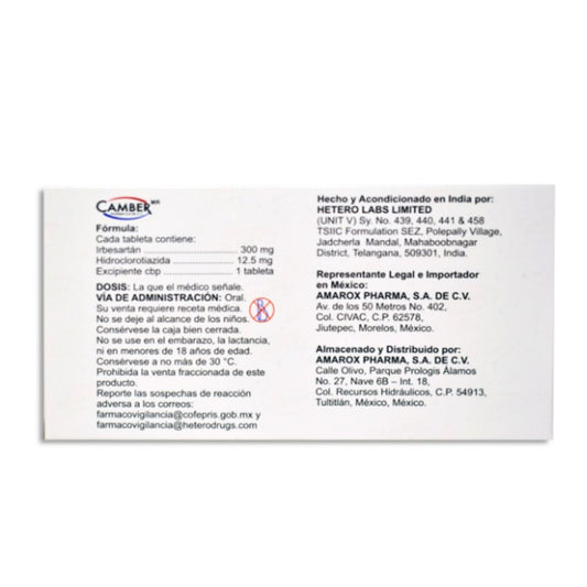 Irbesartán Hidroclorotiazida 300 Mg / 12.5 Mg Caja con 28 Tabletas ...