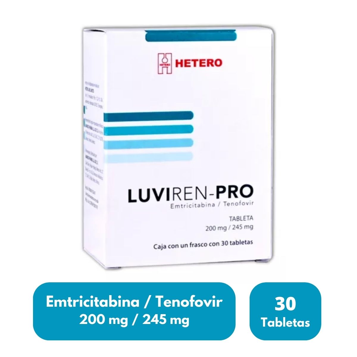 Luviren-Pro (Emtricitabina/Tenofovir) 200 mg / 245 mg Caja con 30 Tabl ...