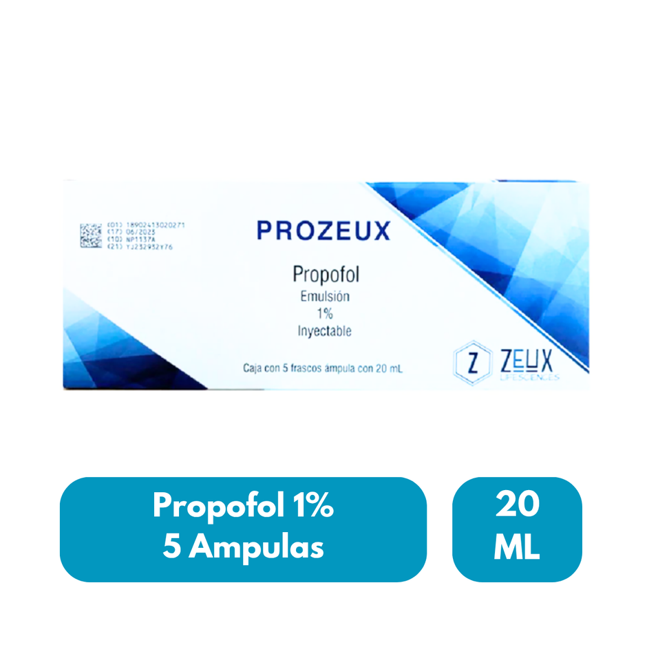 Propofol Emulsión Inyectable 1% 5 Ampulas 20 ml Prozeux – Farmacia Sanorim