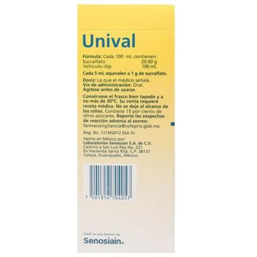 Unival (Sucralfato) 1 g/ 5 mL Suspensión Oral Frasco con 230 mL ...